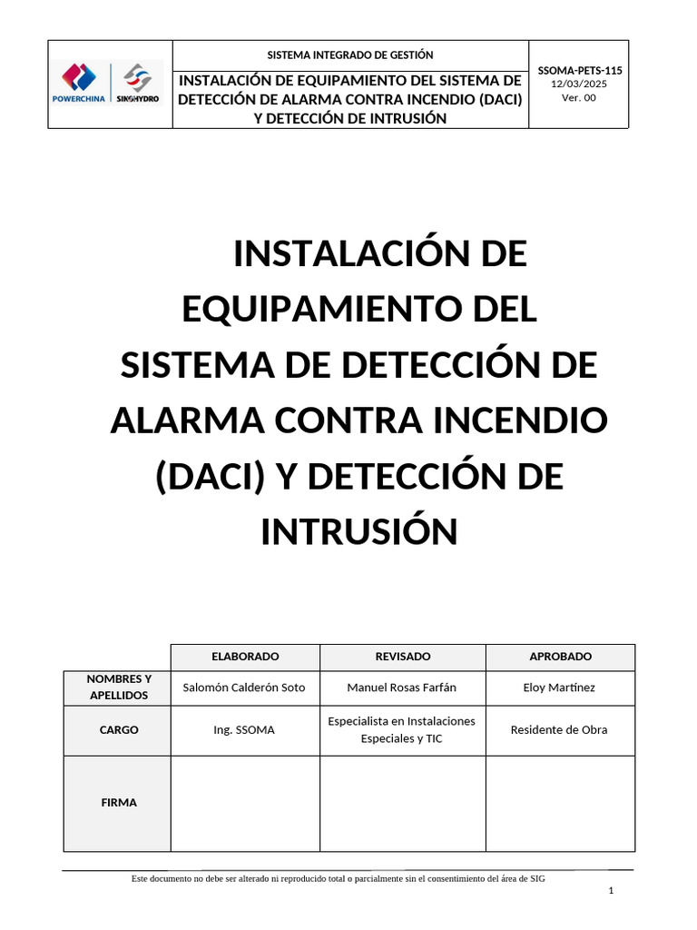 SSOMA-PETS-115 - INSTALACIÓN DE PROCEDIMIENTO DACI-v00 | PDF | Seguridad y salud ocupacional ...