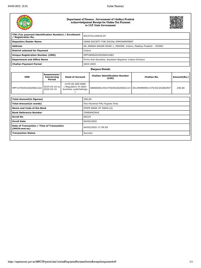 Cyber Treasury - Challan UDAN | PDF | Money | Payments