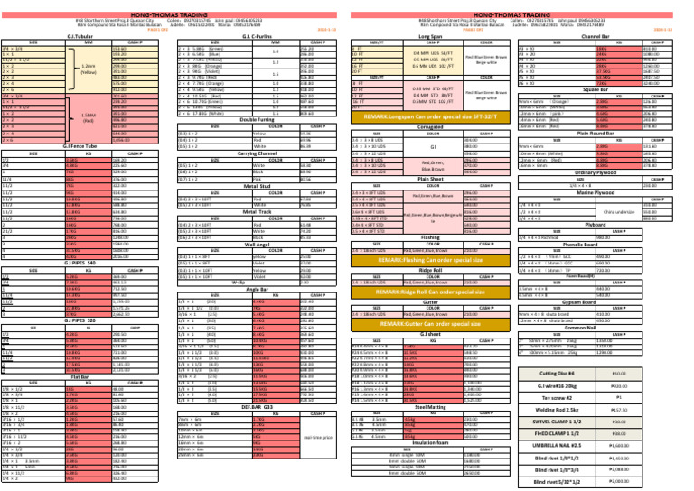 Hong-Thomas Trading Price List | PDF | Color | Visual Perception