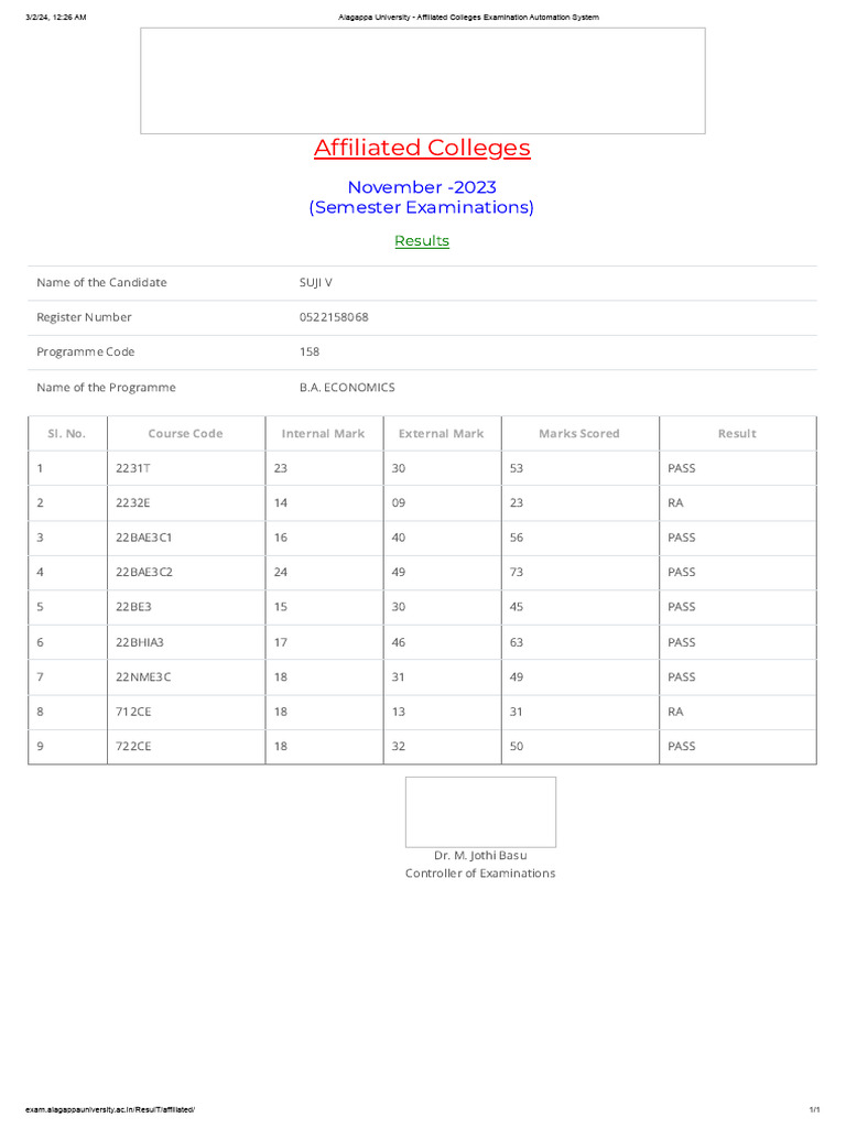 Alagappa University - Affiliated Colleges Examination Automation ...