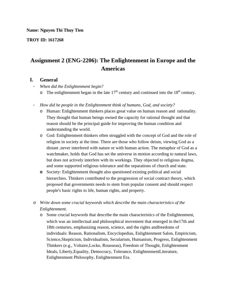 Nguyen Thi Thuy Tien - 1617268 - Assignment 2 | PDF | Age Of Enlightenment | Thought