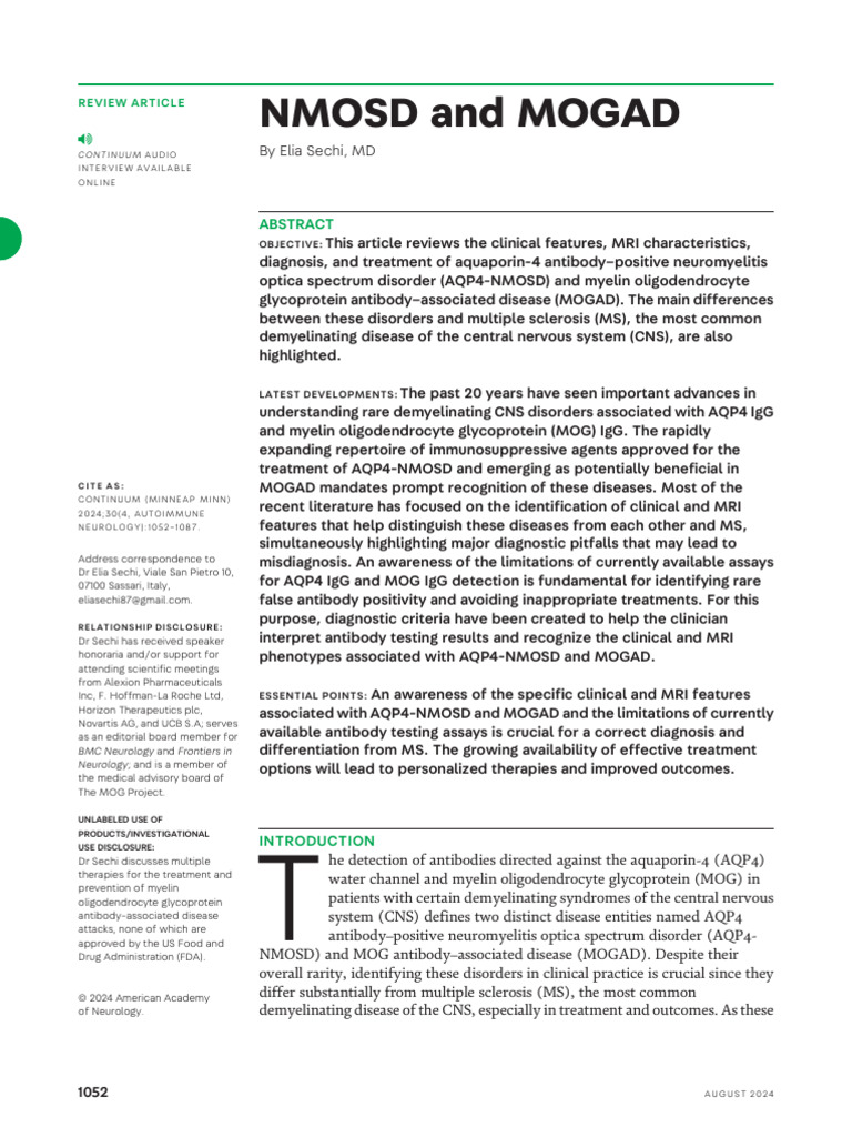 AQP4-NMOSD and MOGAD Overview | PDF | Multiple Sclerosis | Myelin