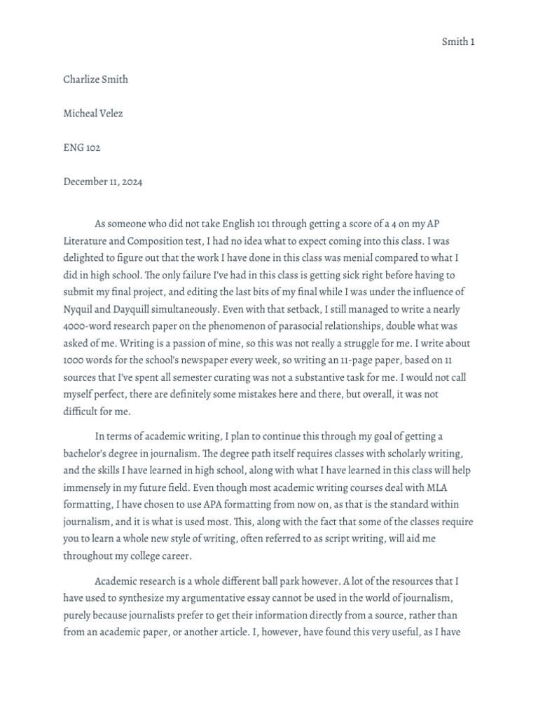 Smith-Charlize-ENG102 Reflective Letter | PDF | Human Communication ...