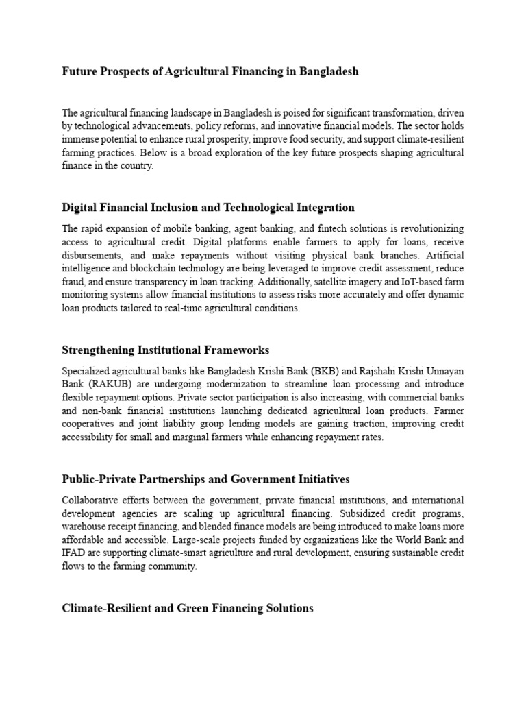 Future Prospects of Agricultural Financing in Bangladesh | PDF | Loans ...
