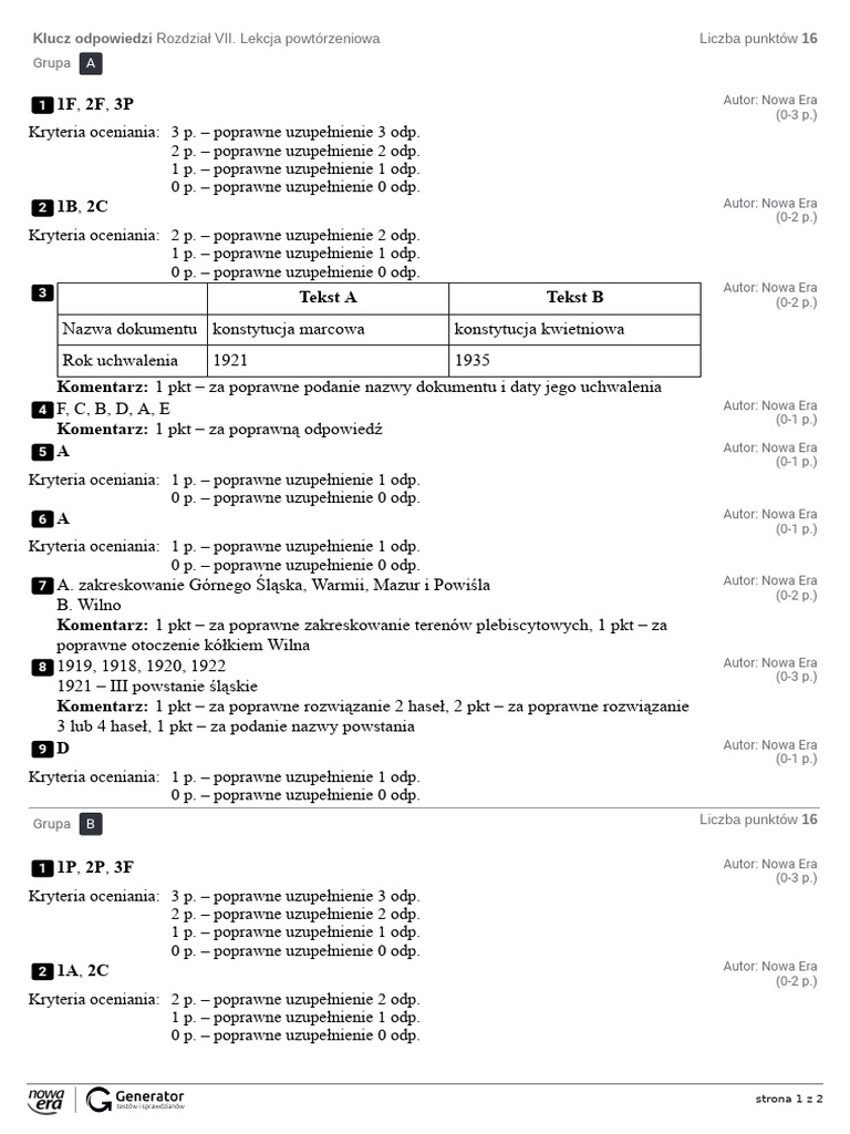 Rozdział VII. Lekcja Powtórzeniowa Klucz Odpowiedzi | PDF