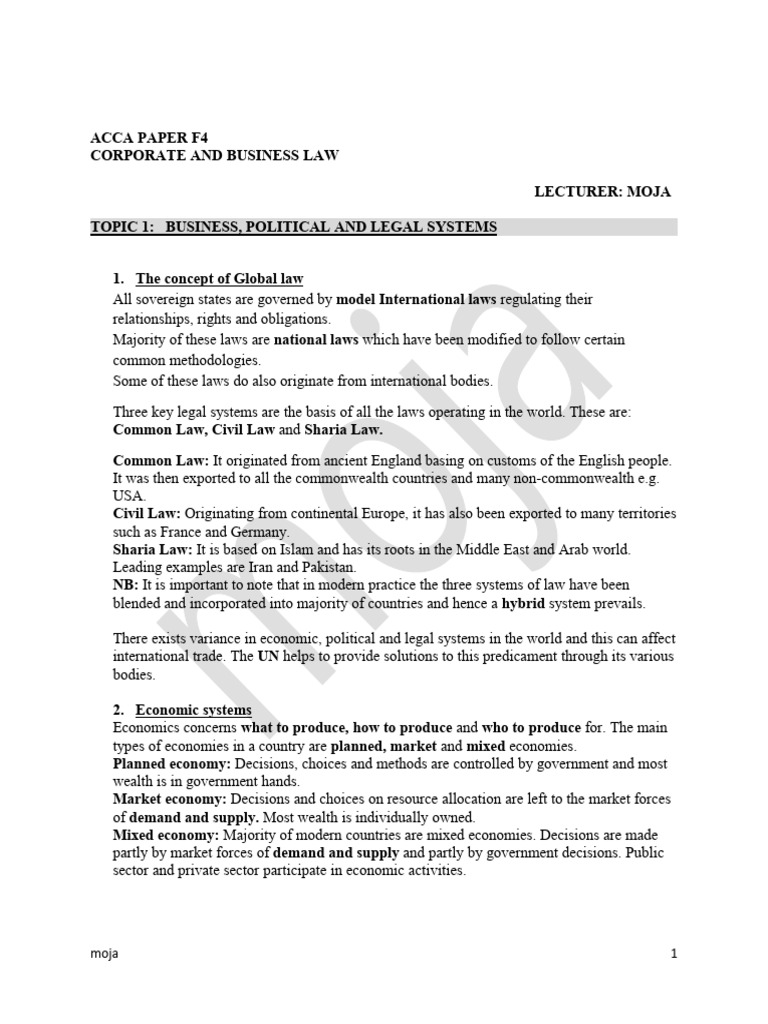 F4 CHAPTER 1-Business, Political & Legal Systems | PDF | Common Law ...