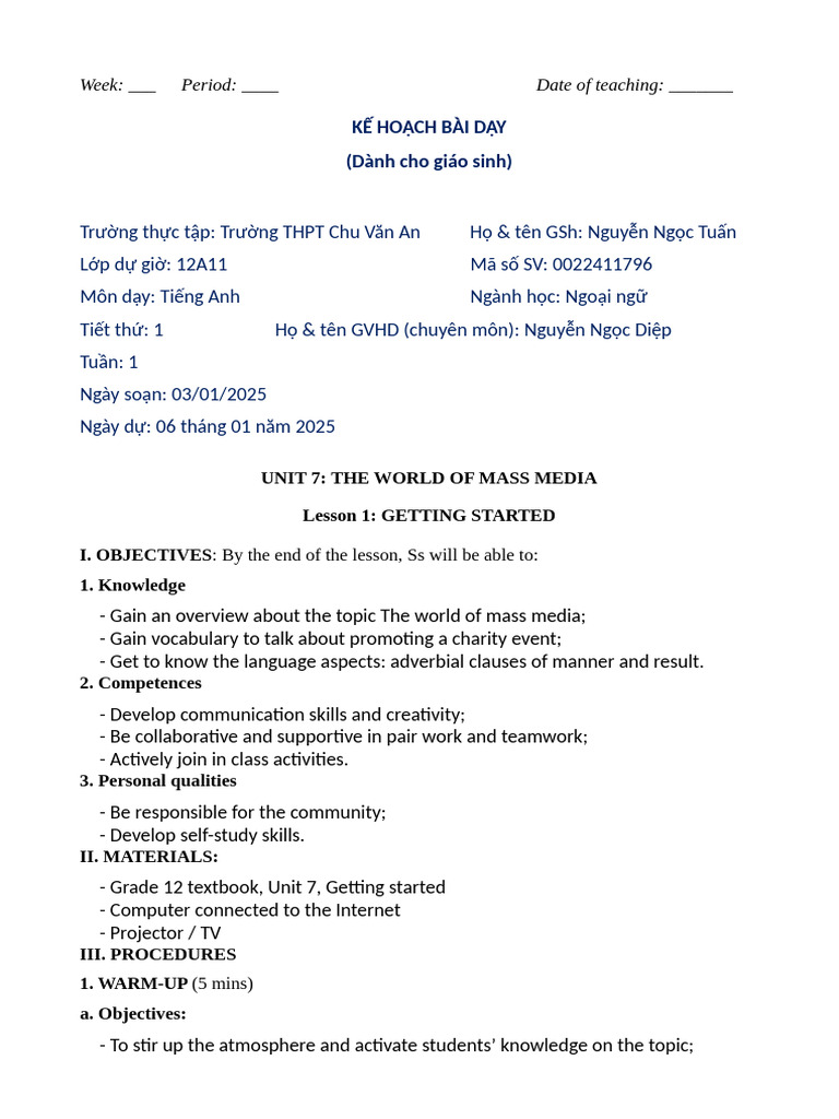 LESSON PLAN 12 Getting Started | PDF | Reading Comprehension | Cognition