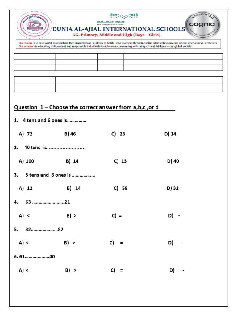 Midterm Worksheet Grade 1 2nd Term | PDF