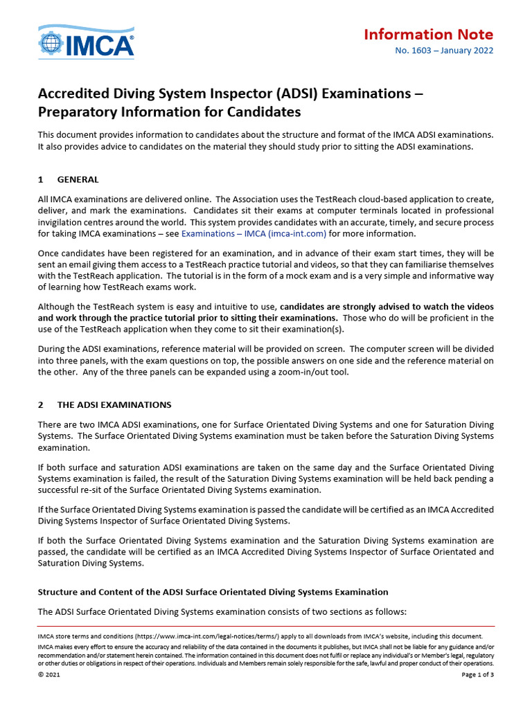 IMCA Information Note - 1603 - January 2022 - Accredited Diving System Inspector (ADSI ...