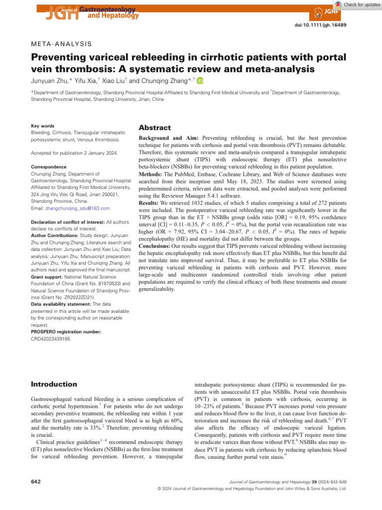 J of Gastro and Hepatol - 2024 - Zhu - Preventing Variceal Rebleeding in Cirrhotic Patients With ...