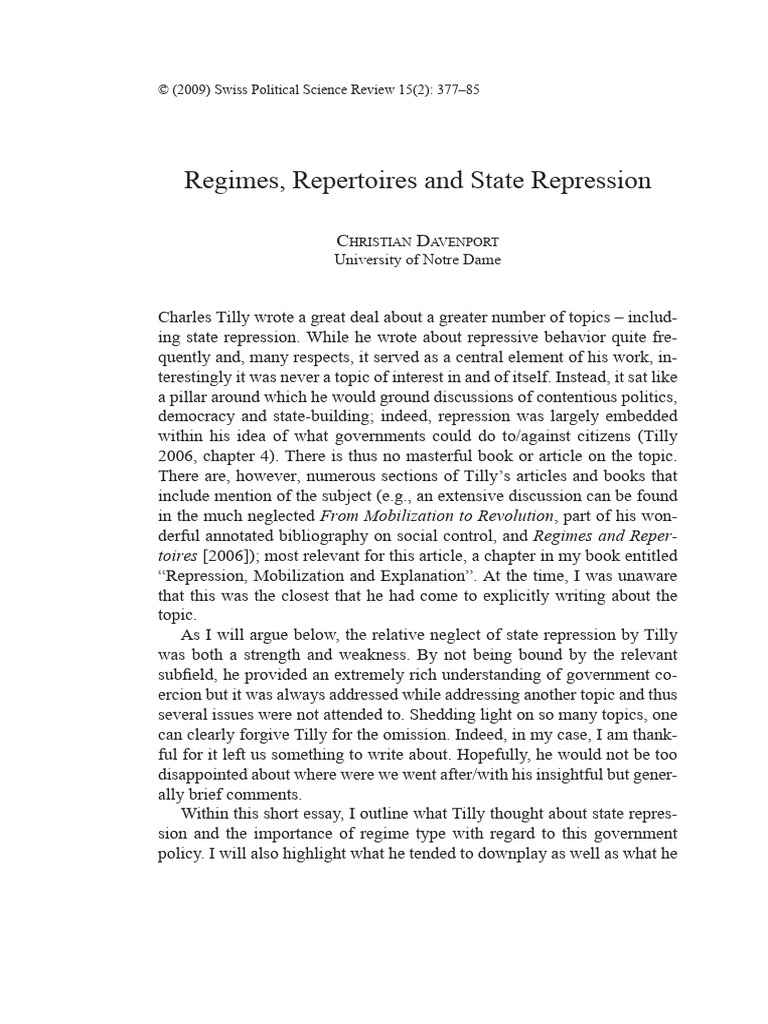 Regimes, Repertoires and State Repression | PDF | Political Repression ...