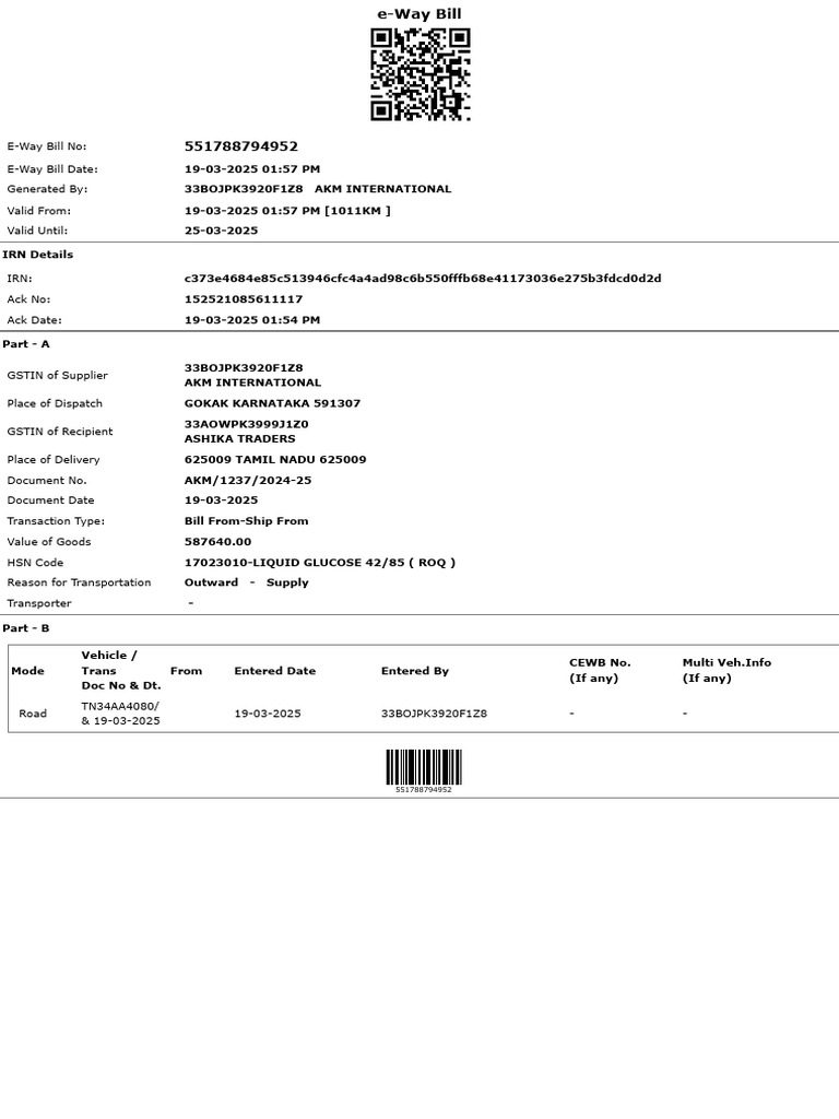 Ewaybill Kavi (Inv - 1237) | PDF