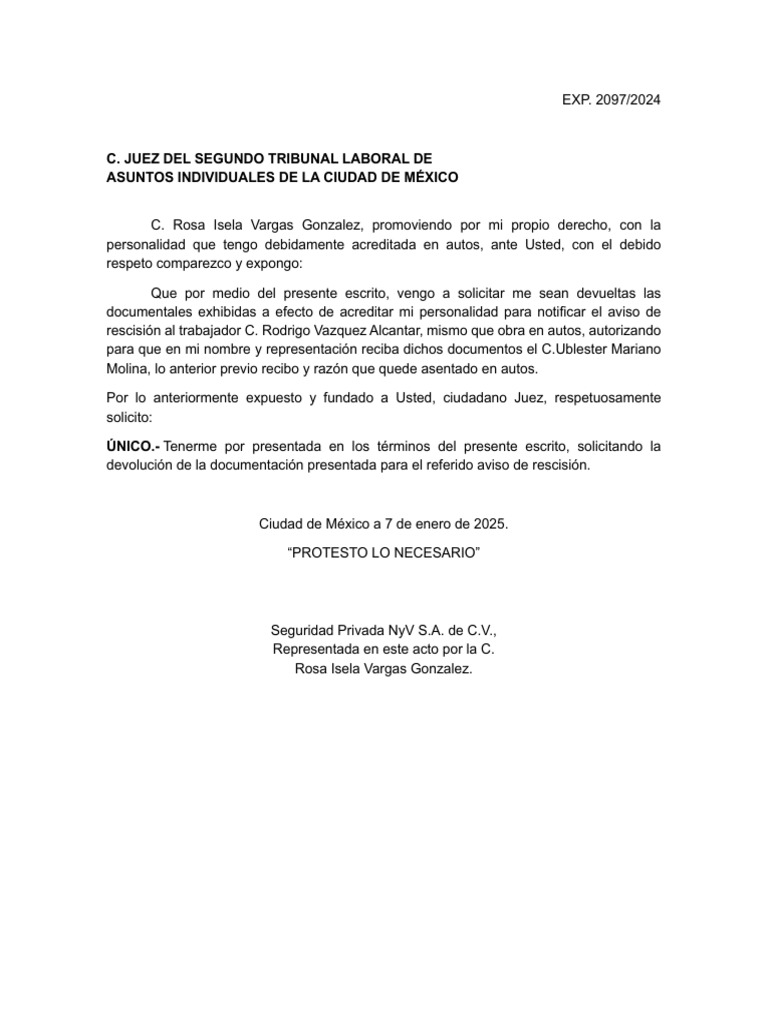 Solicitud Dev Documentos Laboral | PDF