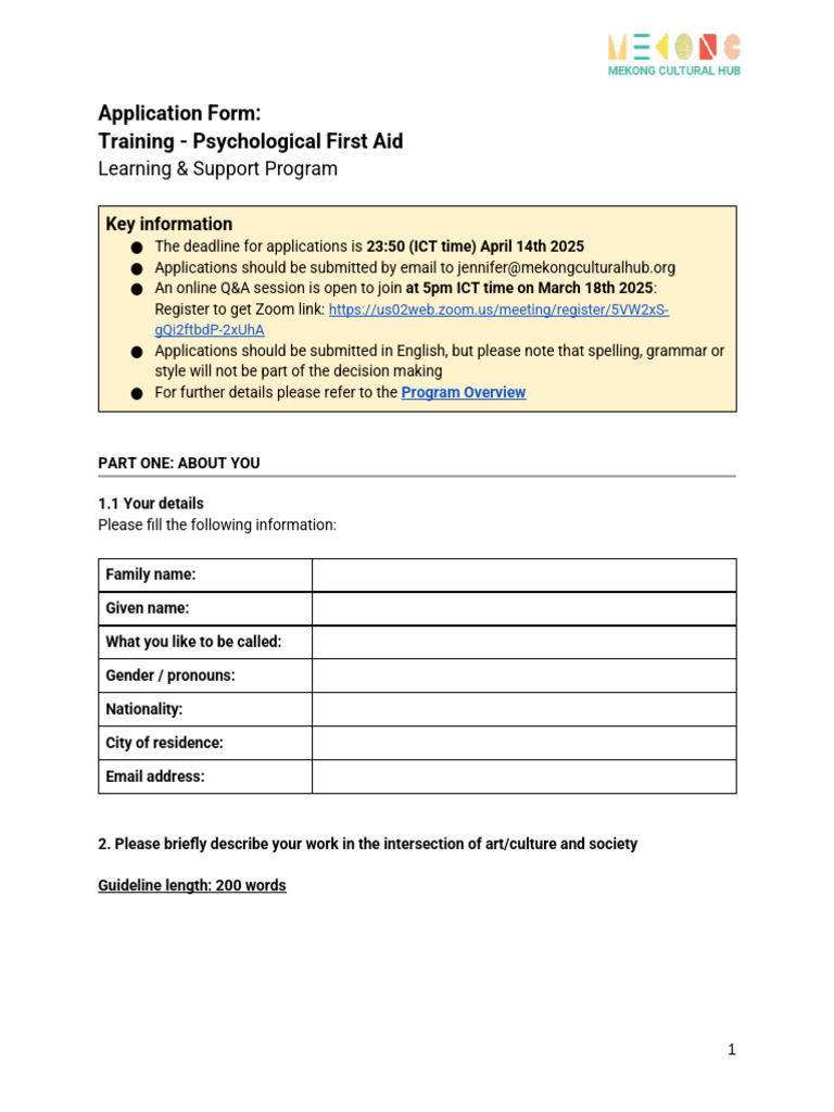 Application Form PFA 2025 | PDF | Well Being | Psychology