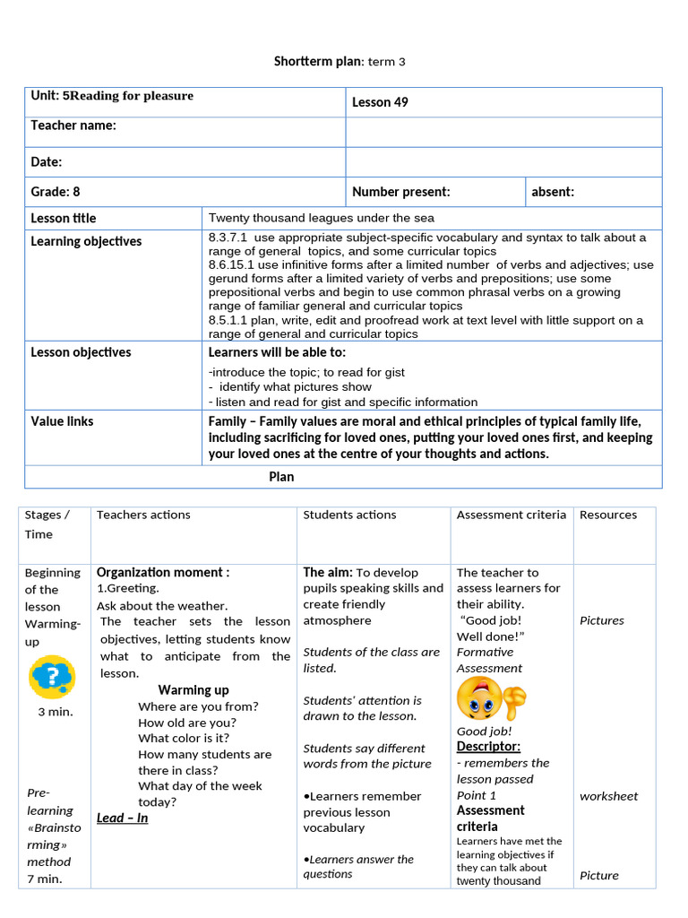 Lesson plan-Excel-8-term-3 | PDF | Curriculum | Vocabulary
