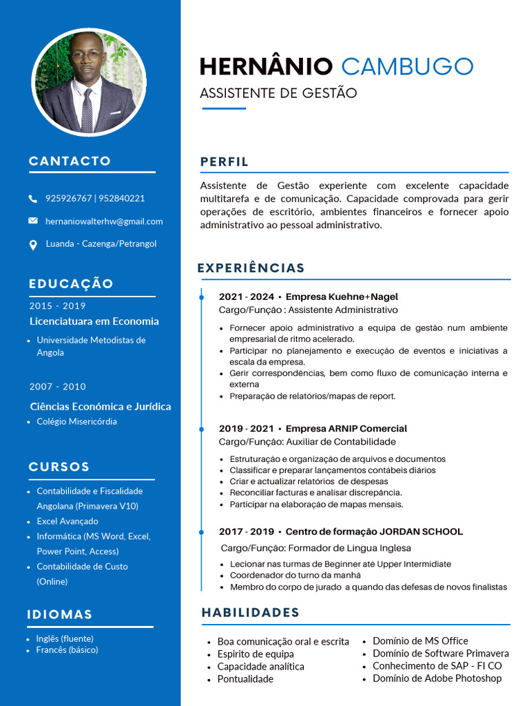 CV. Ass. Gest2025 - 20250108 - 113607 - 0000 | PDF | Contabilidade | Angola
