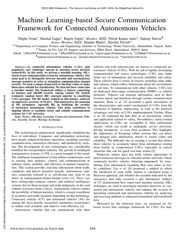 Machine Learning-Based Secure Communication Framework For Connected Autonomous Vehicles | PDF ...