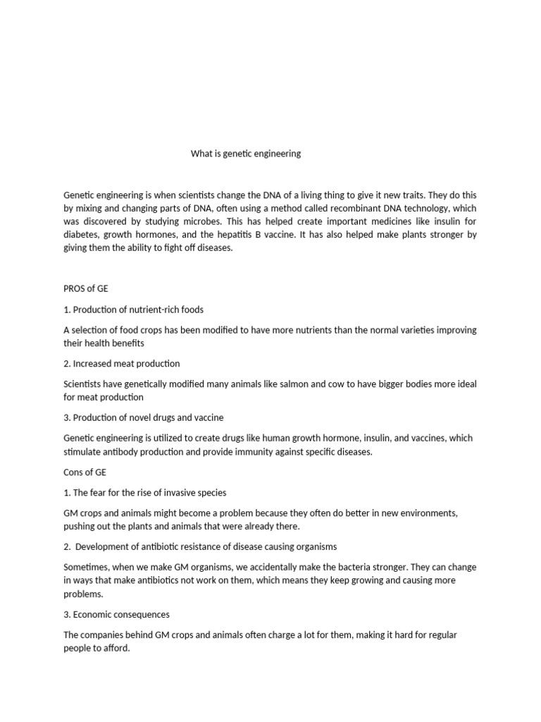 What Is Genetic Engineering Pros and Cons | PDF