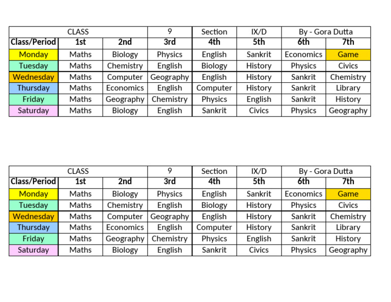 Class_10D_Timetable_No_Teachers | PDF