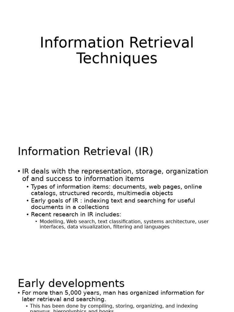Information Retrieval Techniques | PDF | Information Retrieval | Search ...