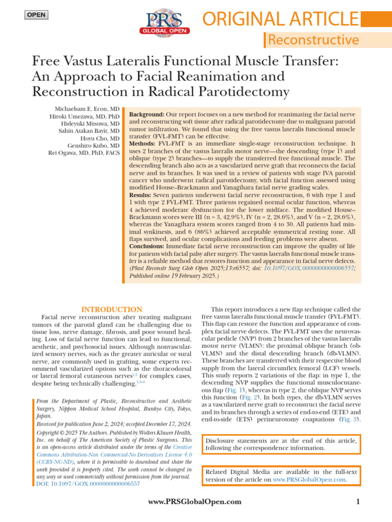Free Vastus Lateralis Functional Muscle Transfer .57 | PDF | Medical ...