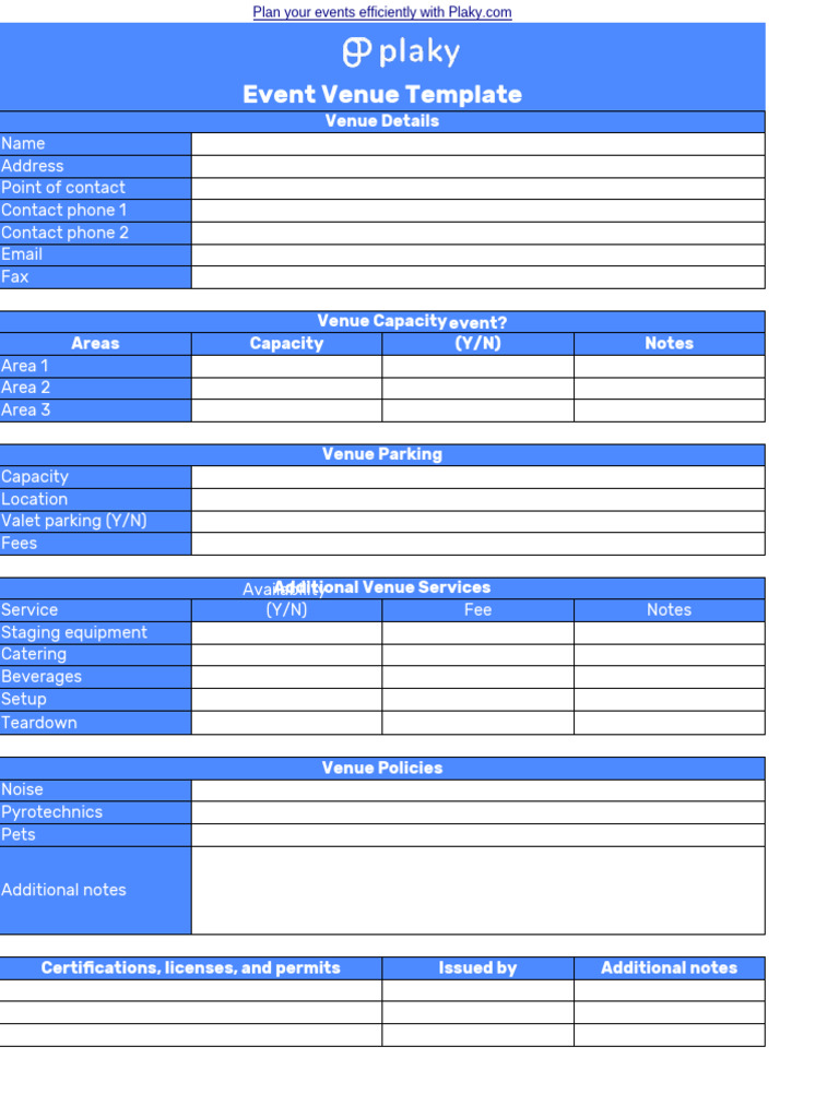 Event Venue Template Plaky | PDF