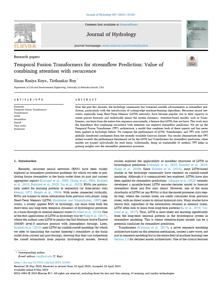 Temporal Fusion Transformers For Streamflow Prediction | PDF | Applied Mathematics | Machine ...