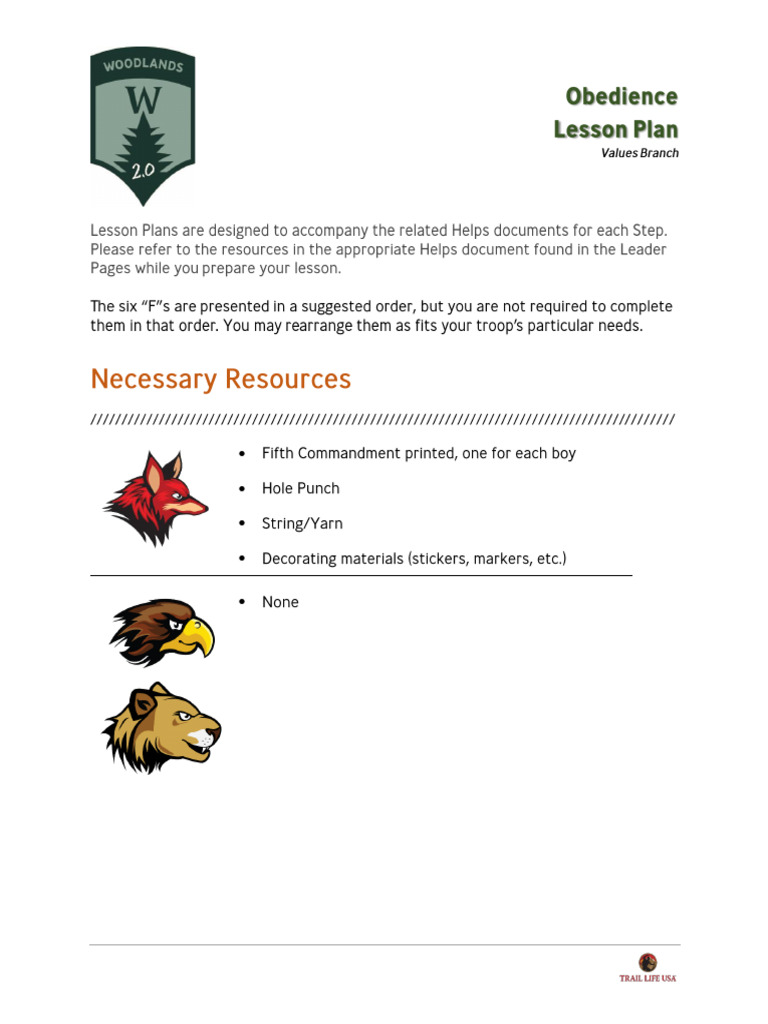 Values Step 08 Obedience Lesson Plan | PDF
