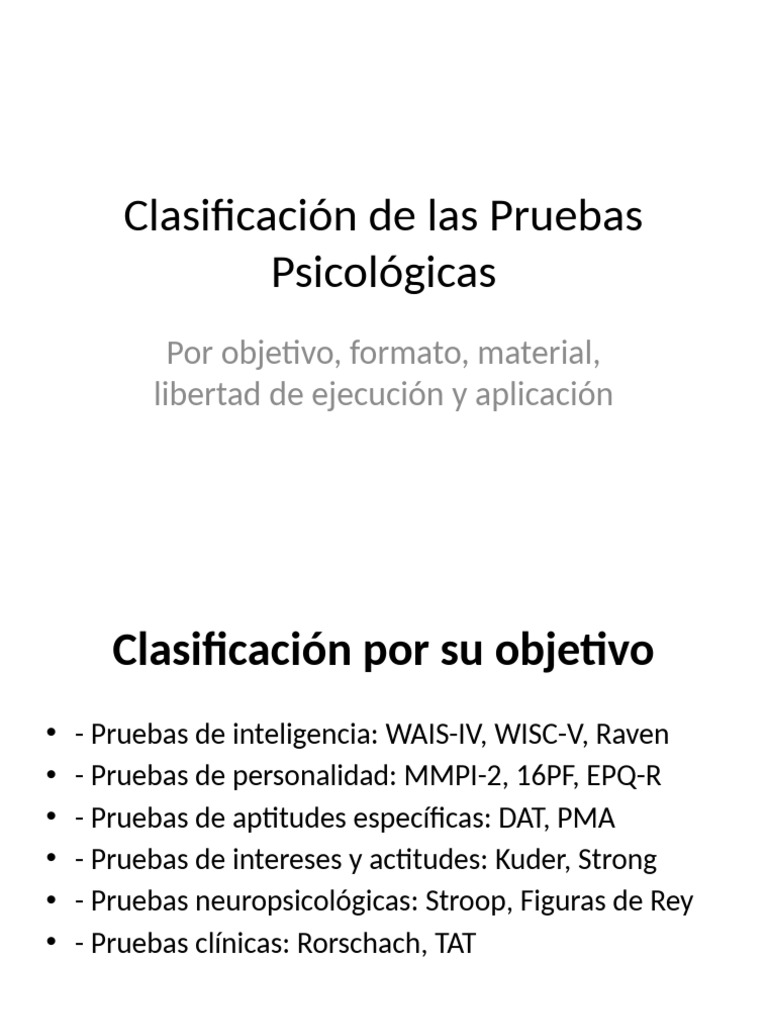 Clasificación Pruebas Psicológicas | PDF