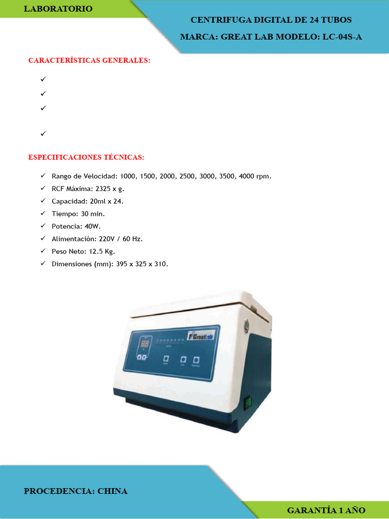 FT-CENTRIFUGA-DIGITAL-DE-24-TUBOS-GREAT-LAB-LC-04S-A-2 | PDF