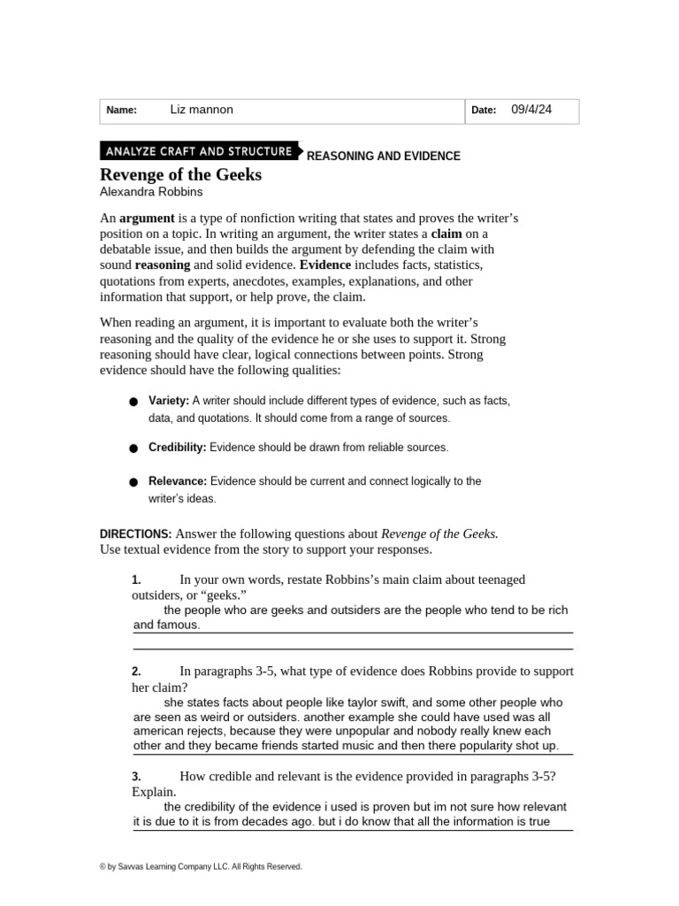 Copy of Revenge of the Geeks: Analyze Craft and Structure | PDF ...