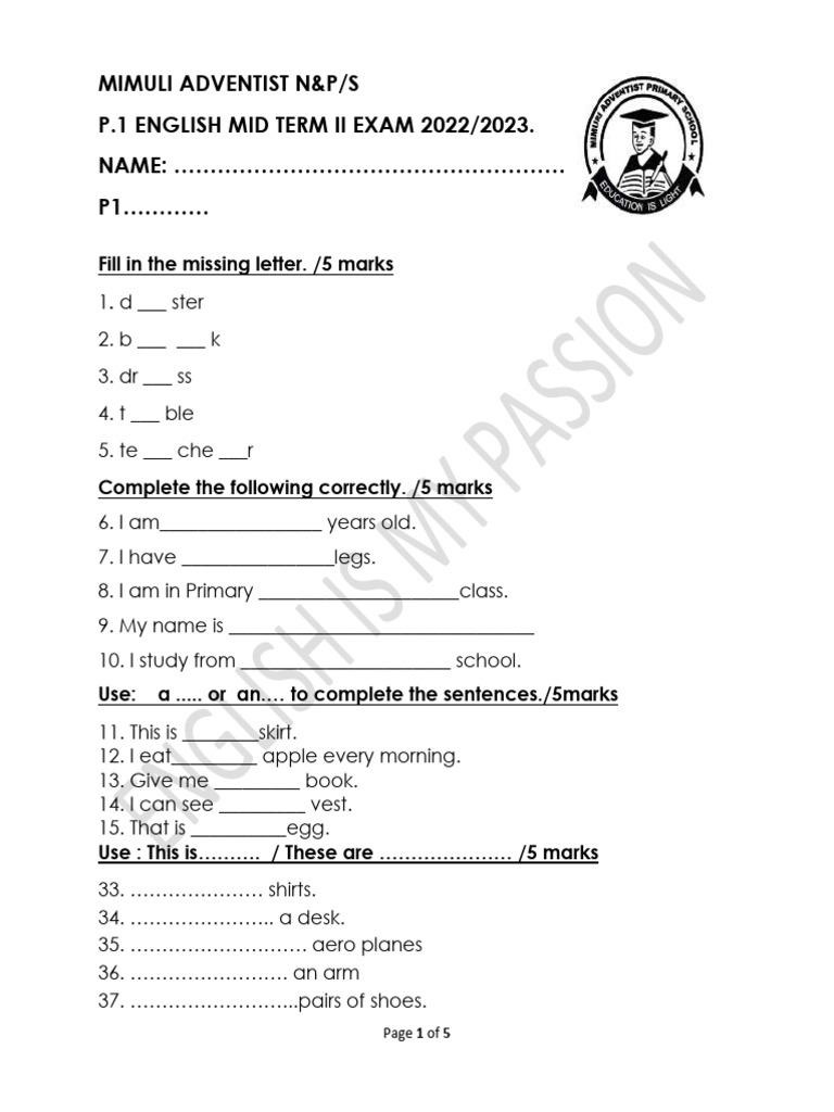 P1 Mid Term Ii Eng Exam - 061802 - 115611 | PDF