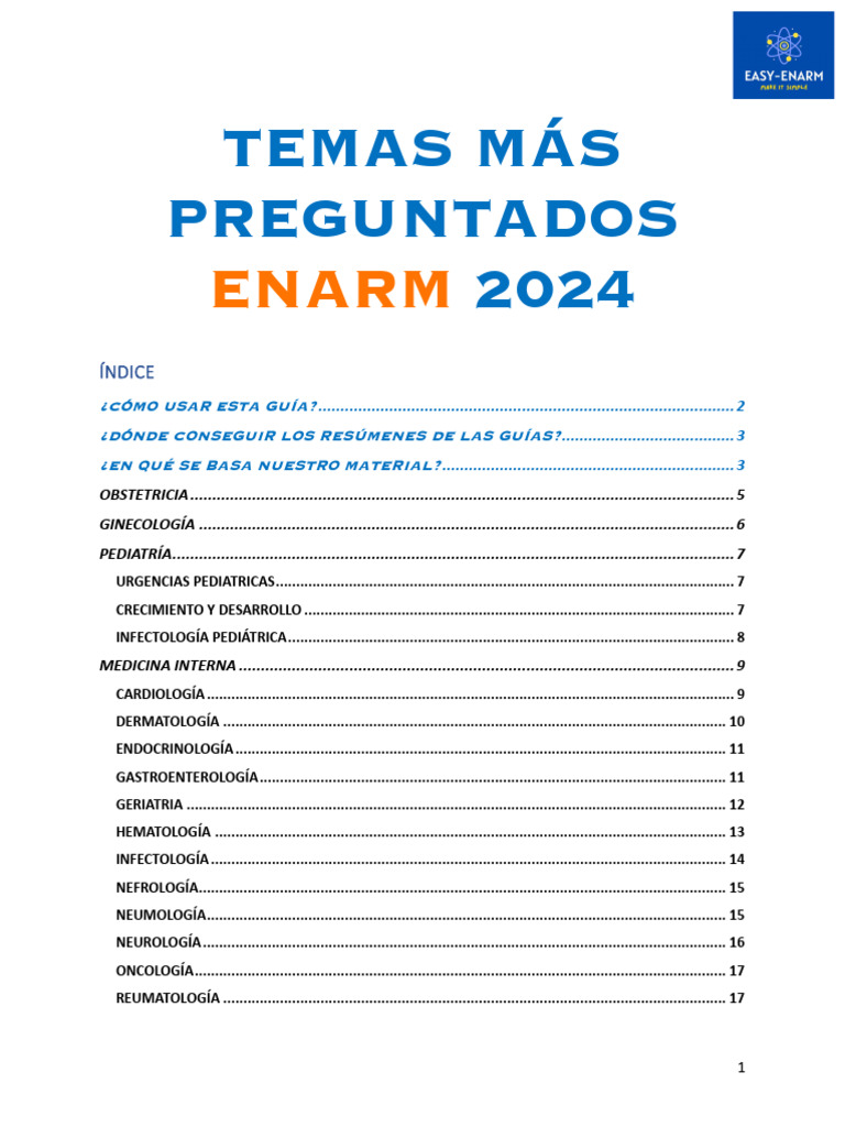 TEMAS ENARM 2024 Actualizado | PDF | Especialidades Medicas | Enfermedades y trastornos
