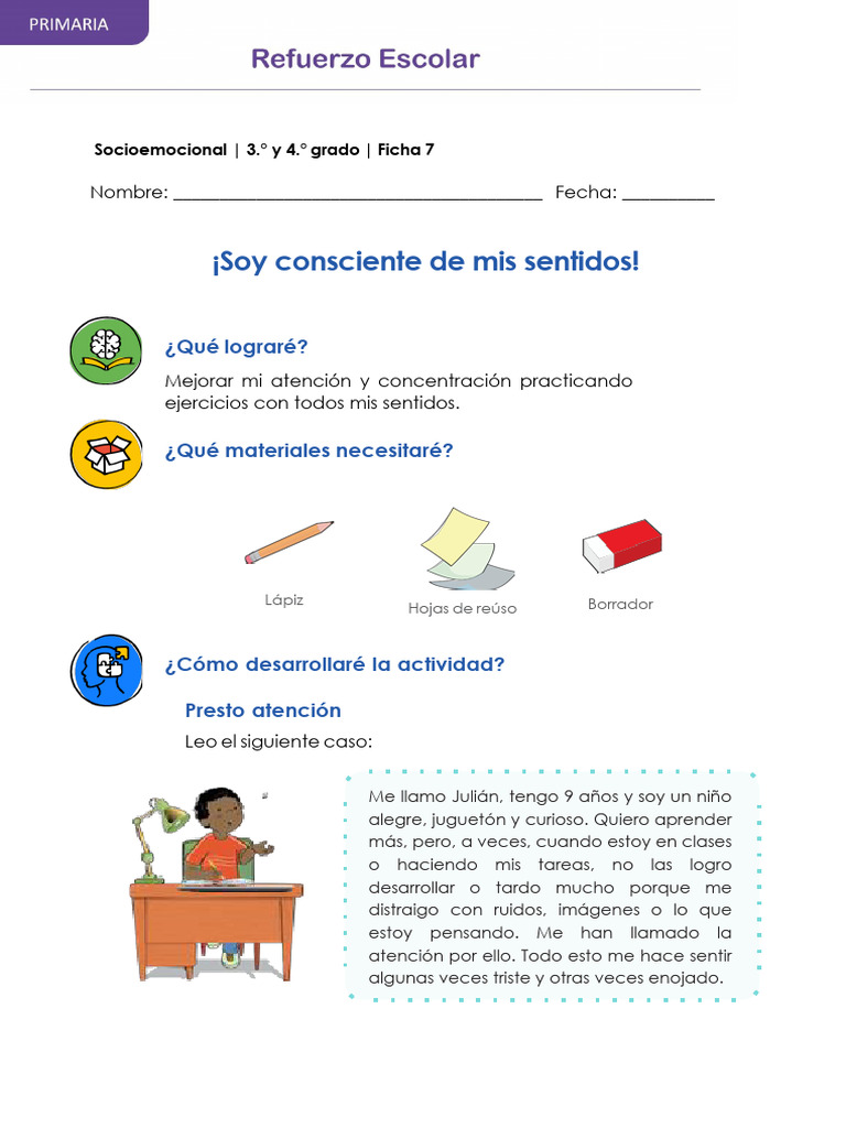 Ficha 7 Soy Consciente de Mis Sentidos | PDF