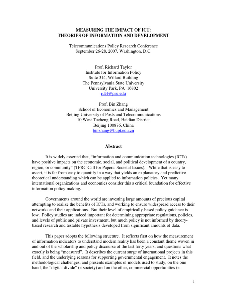 Measuring the Impact of ICT Theories Of | PDF | Economies