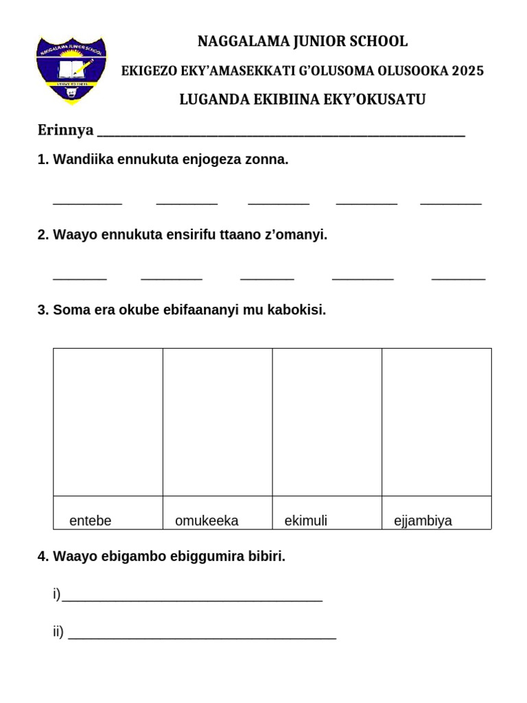 Actividades de Lengua Luganda 2025 | PDF