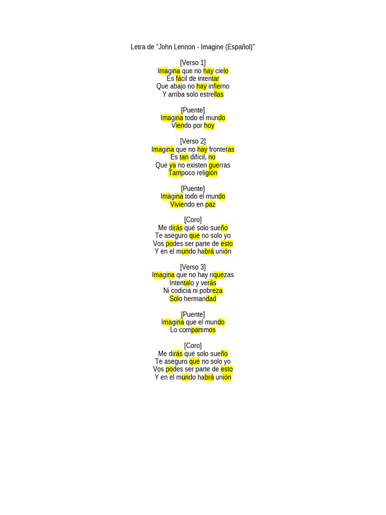 Imagine Letra | PDF