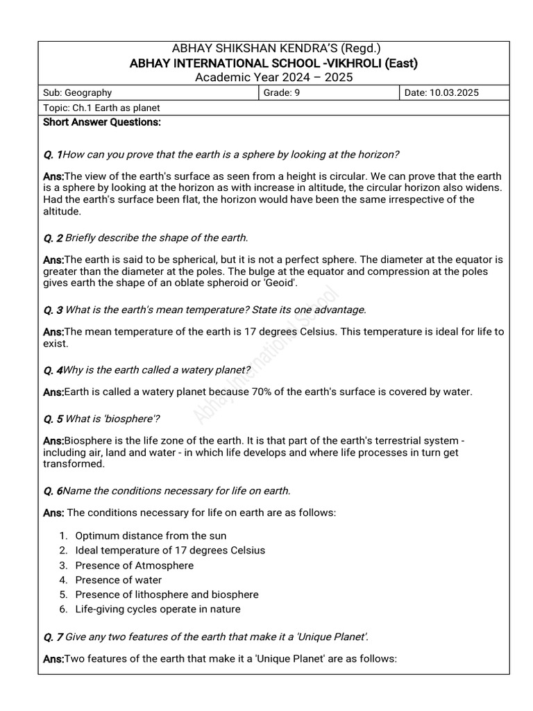 Geography Notes CHP 1 Earth As Planet | PDF