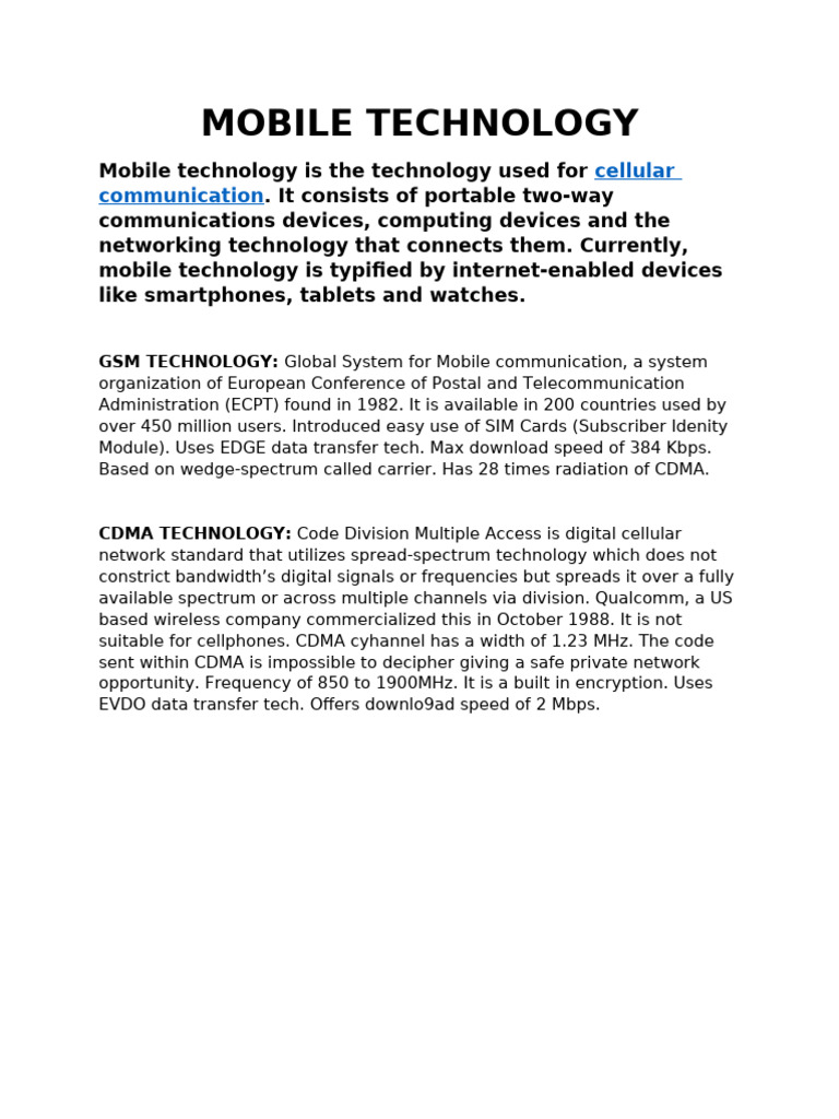 MOBILE TECHNOLOGY | PDF