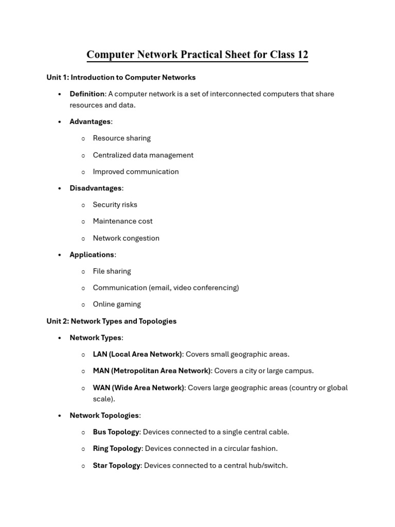 Computer Network Practical Sheet For Class 12 | PDF | Computer Network | Internet Protocol Suite