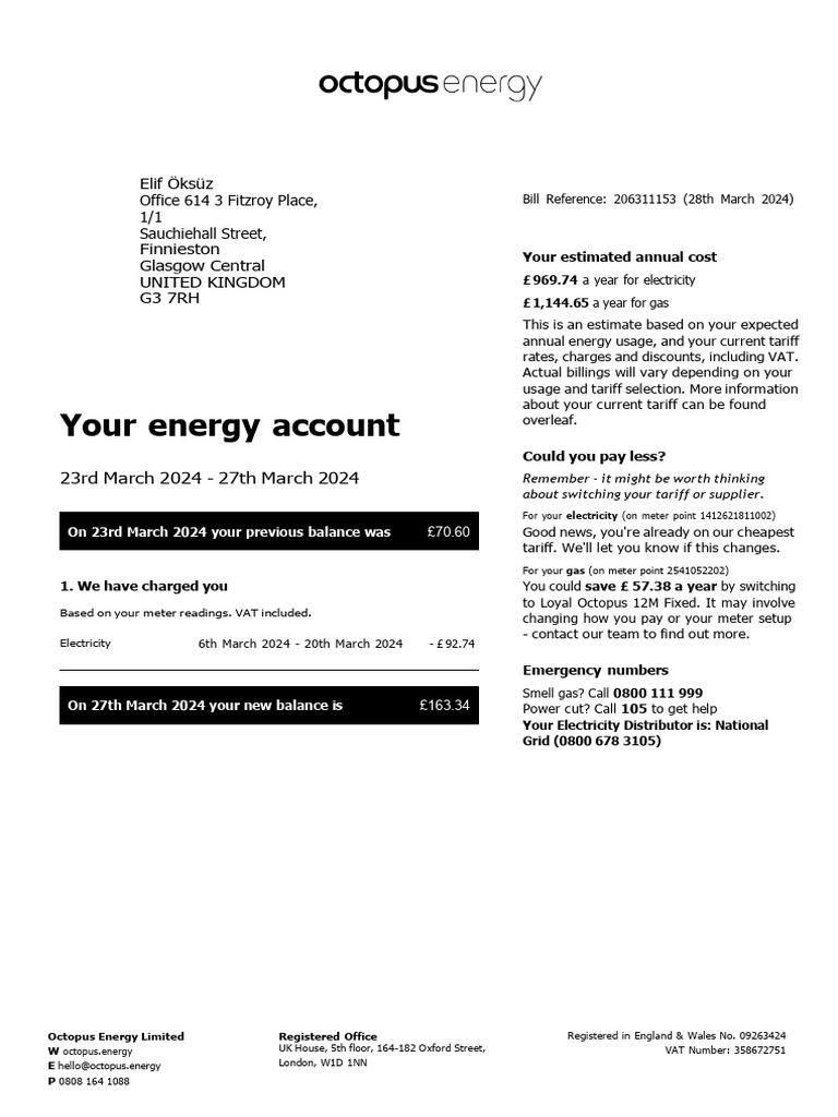 Octopus Energy Statement 2024-03-27 | PDF | Value Added Tax