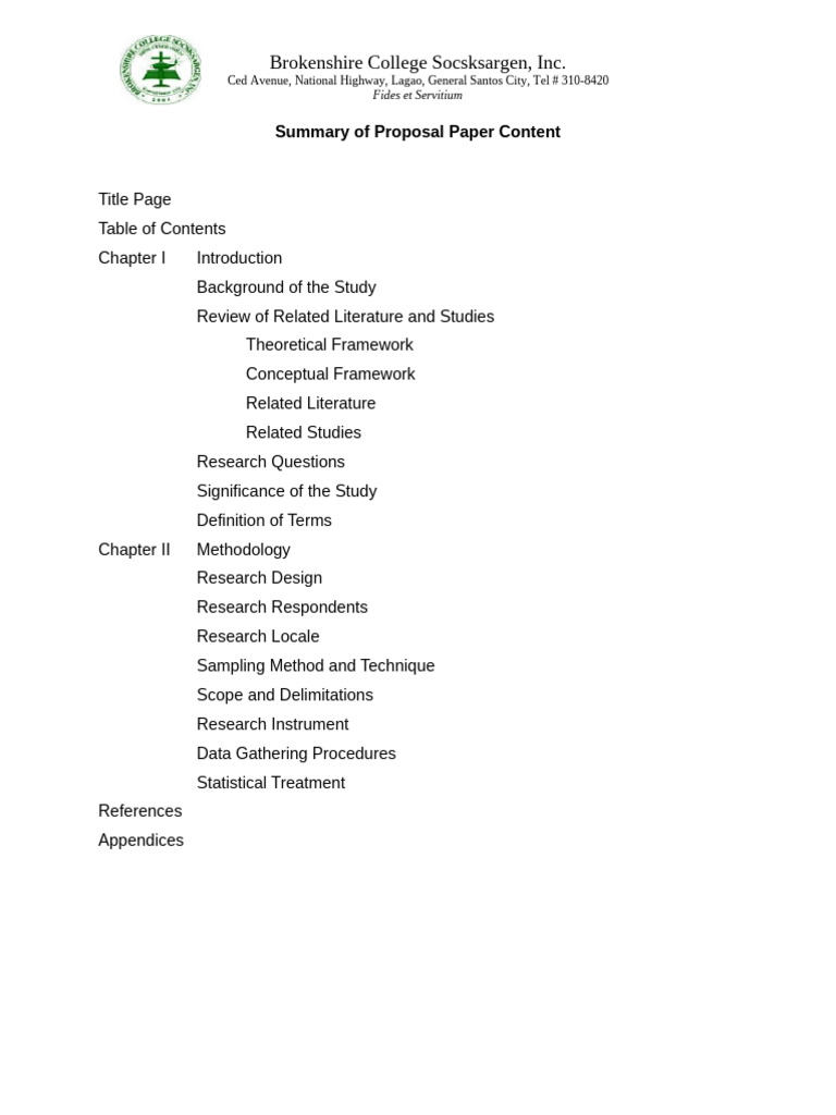 Summary of Proposal Paper Content | PDF