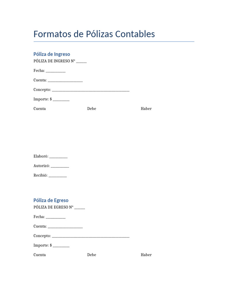 Formatos Polizas Contables | PDF