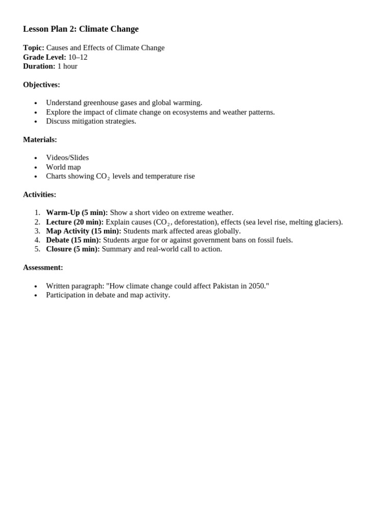 Lesson Plan Climate Change | PDF