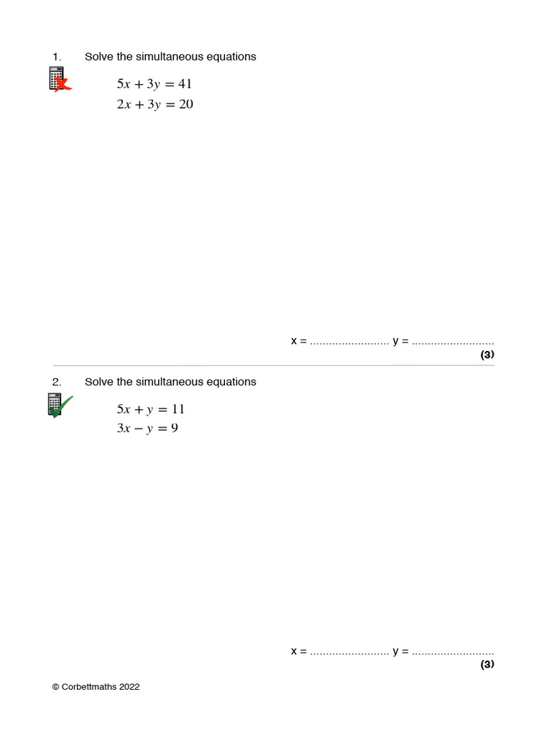 Simultaneous-Equations-Practice | PDF