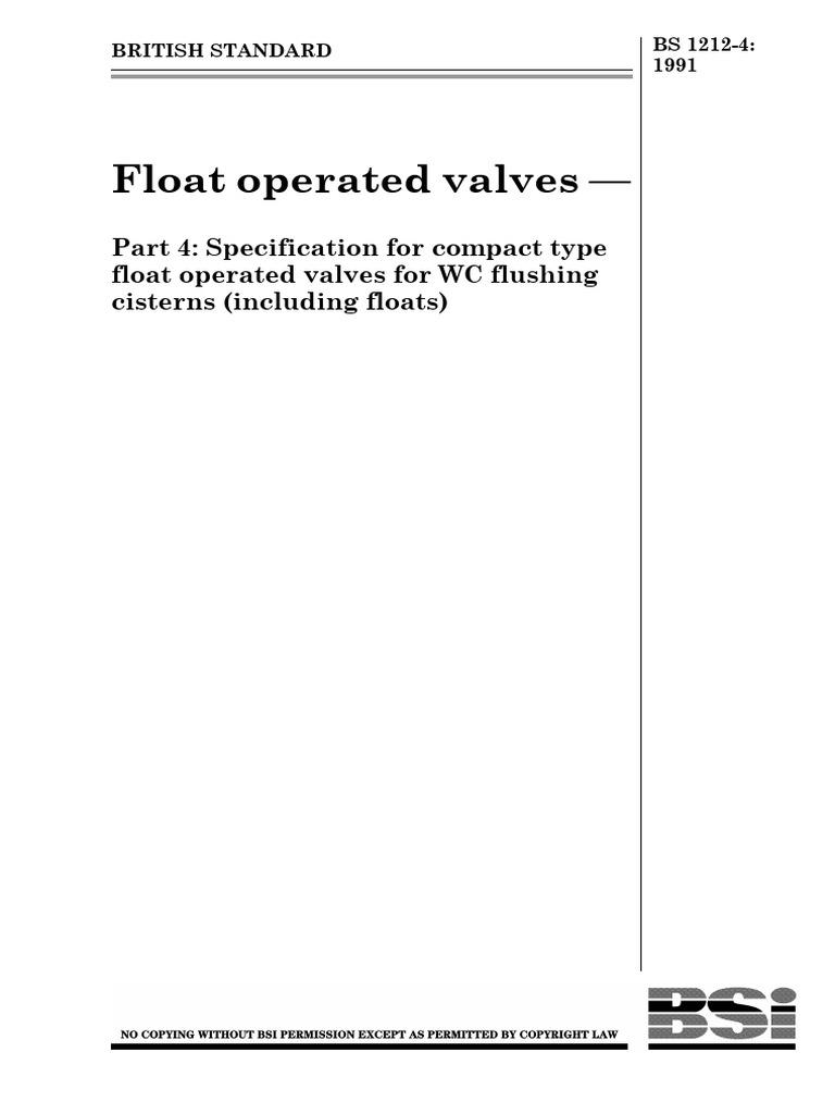 BS 1212-4 1991 Float Operated Valves Spec For Compact Type | PDF | Pipe ...