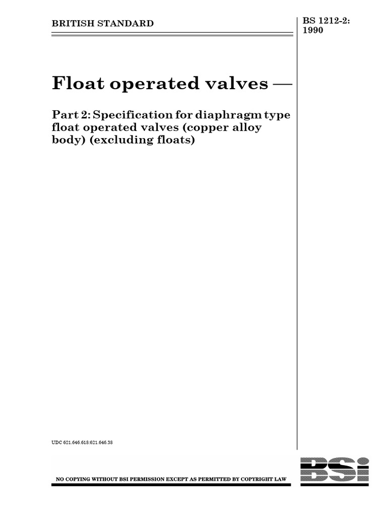 Diaphragm Float Valve Standard BS 1212-2 | PDF | Valve | Pipe (Fluid ...