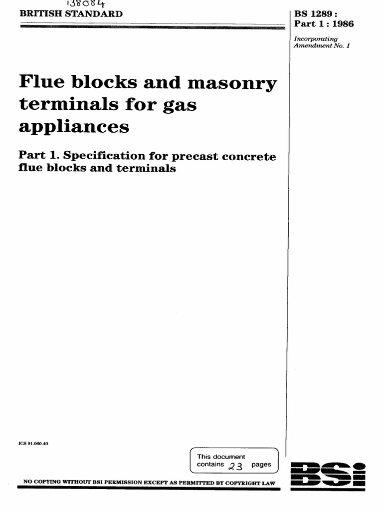 BS 1289-1 1986 Flue Blocks and Masonry Terminals For Gas AP | PDF