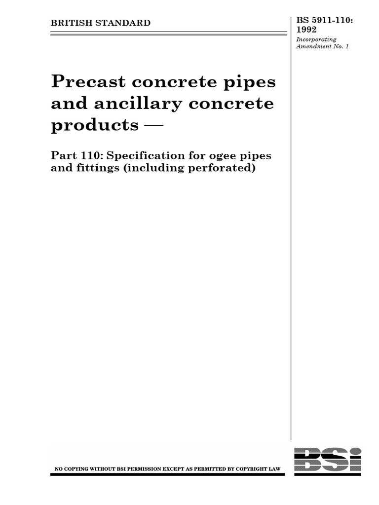BS 5911-110 1992 Precast Concrete Pipes, Fittings and Ancil | PDF | Concrete | Pipe (Fluid ...
