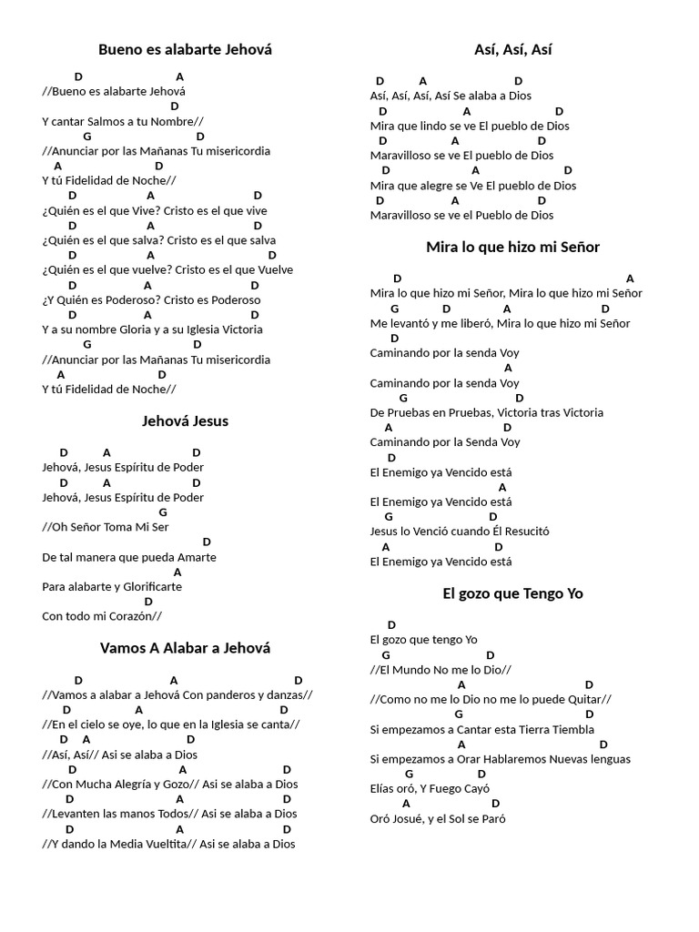 Coritos Cristianos Con Acordes | PDF | Cristo (título) | Jesús